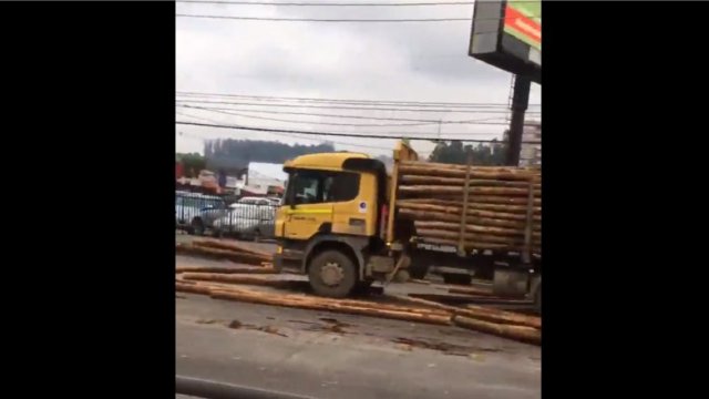 [Video] Camión mal estibado llenó de madera principal calle de San ...